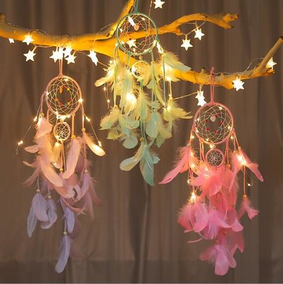 China popular handmade indian dream catcher feather with led light home decoration supplier