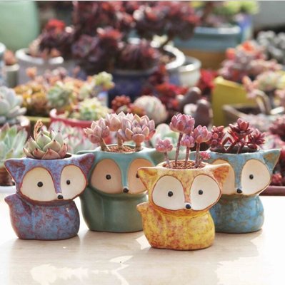 China Cartoon Cute Mini Desktop fox shaped Ceramic Animal Pot Succulent Planter supplier