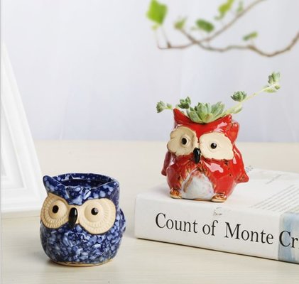 China Succulent Plant Mini Ceramic Owl Animal flowerPot supplier