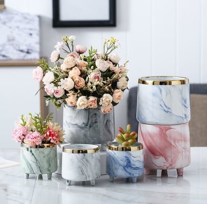 China Marbled Succulent Flowerpot Mini Tripod Ceramic Flowerpot Vase supplier